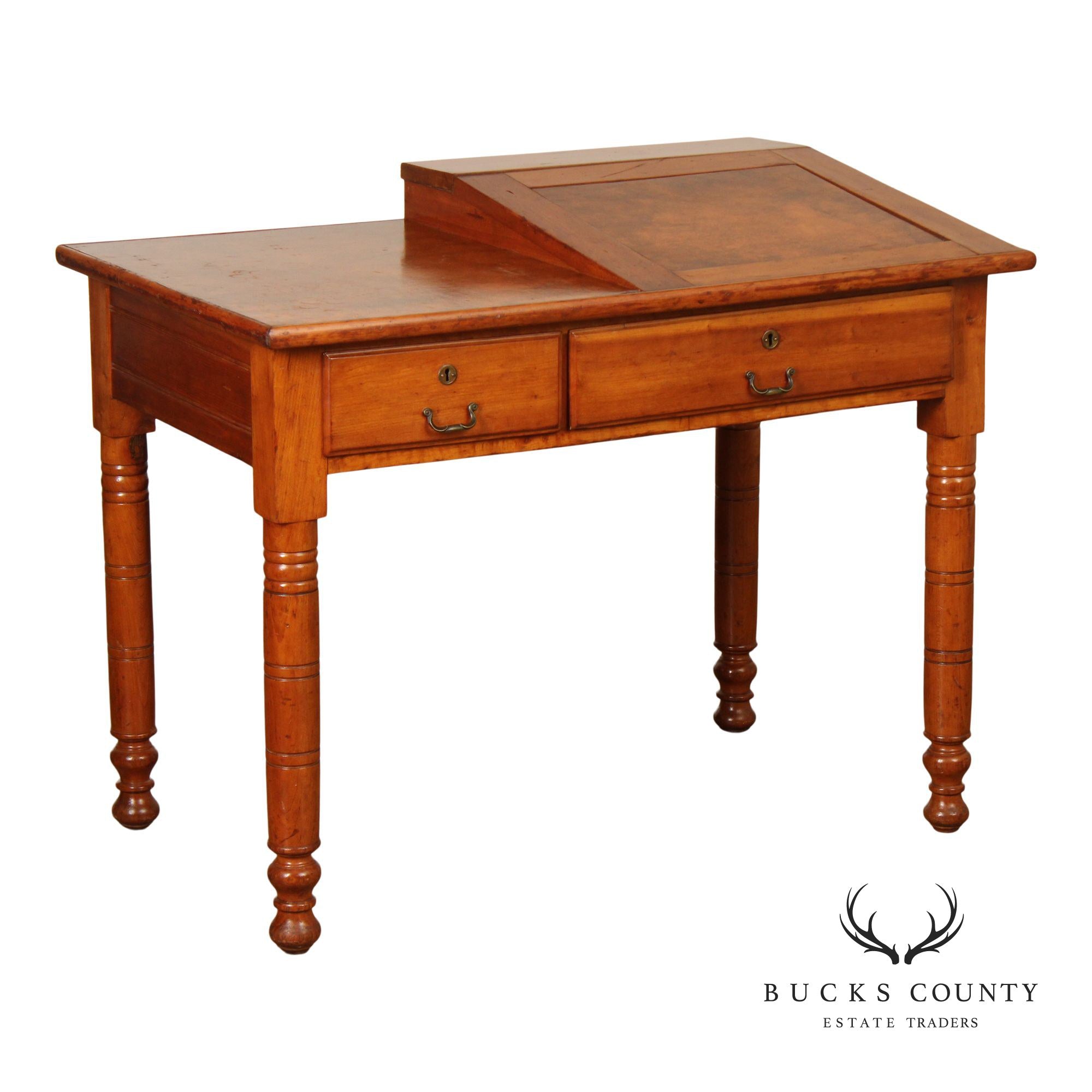 Antique Early American Applewood Slant Top Writing Desk