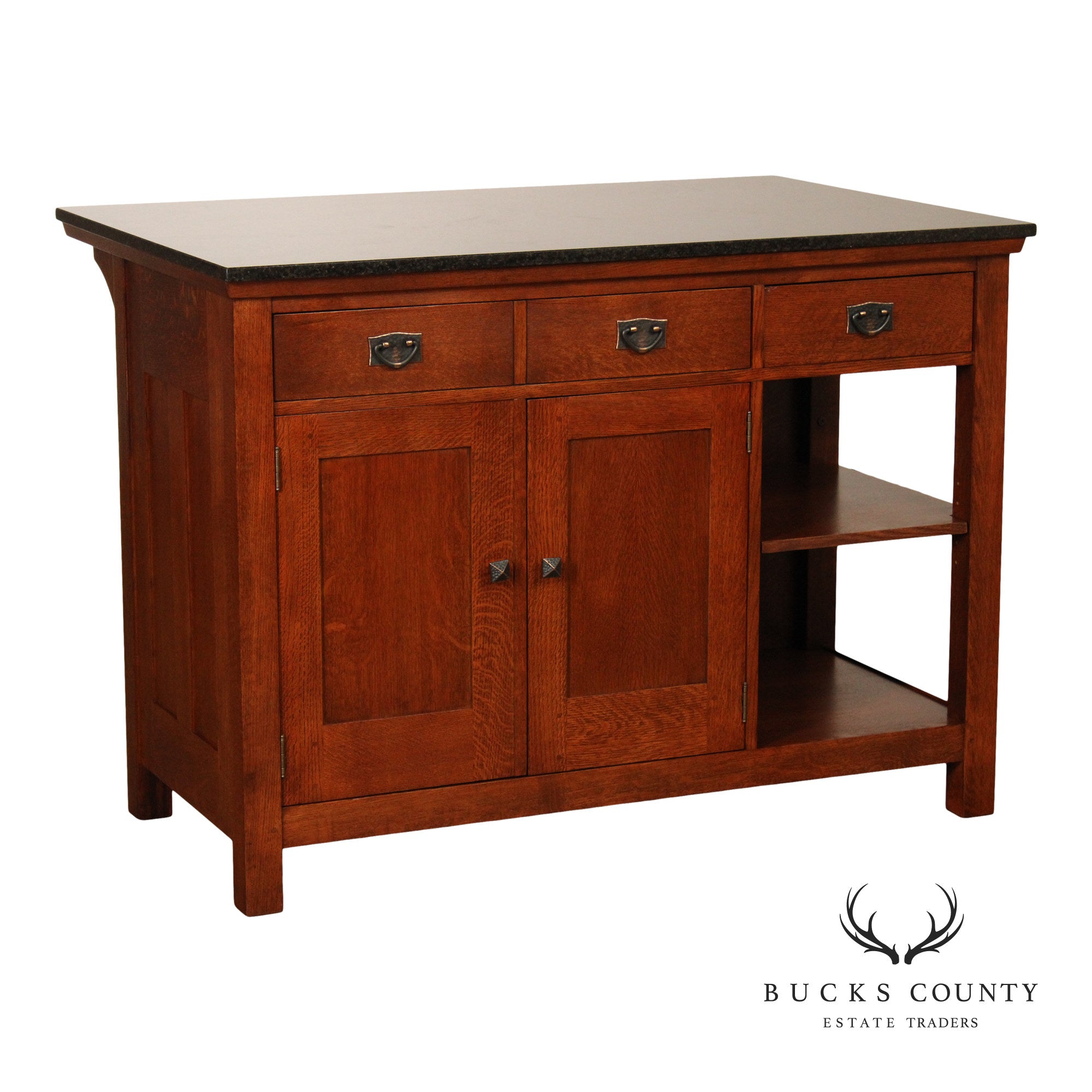 Stickley Mission Collection Granite Top Oak Kitchen Island