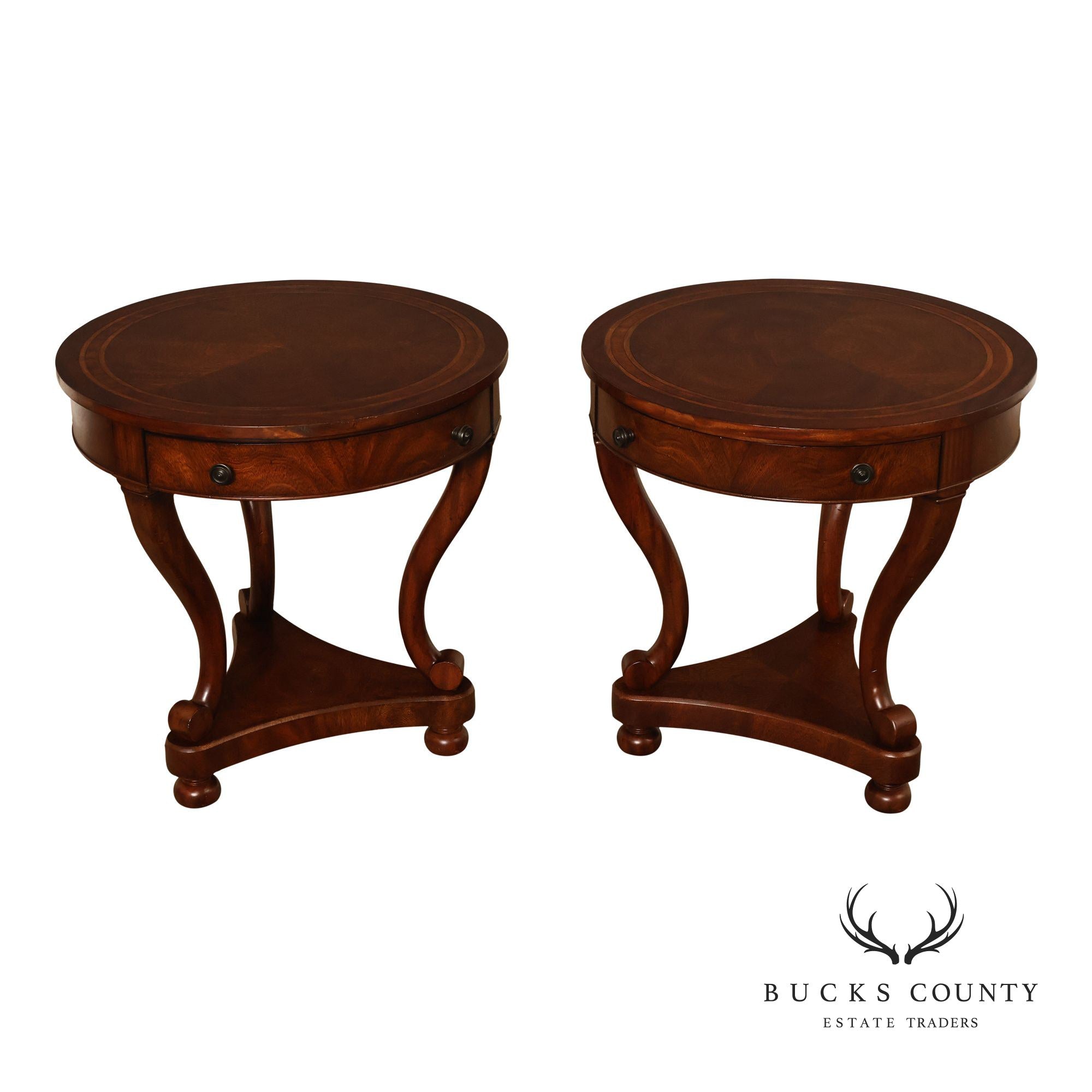 Theodore Alexander Pair of 'Occasionally Italian' Round Mahogany Side