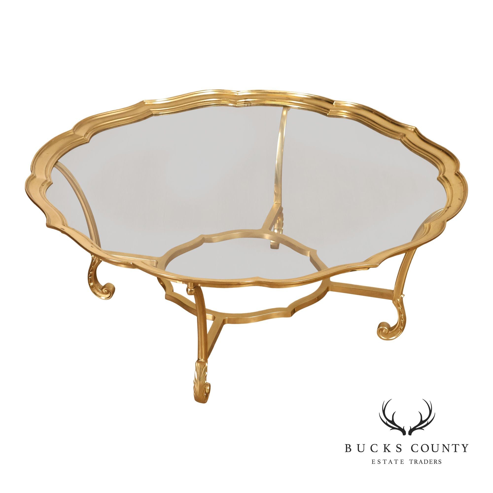 LaBarge Scalloped Brass And Glass Coffee Table