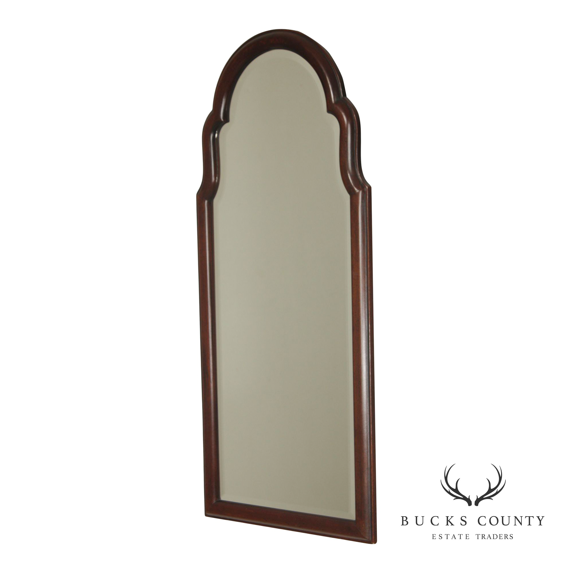 Queen Anne Style Arched Mahogany Frame Beveled Wall Mirror