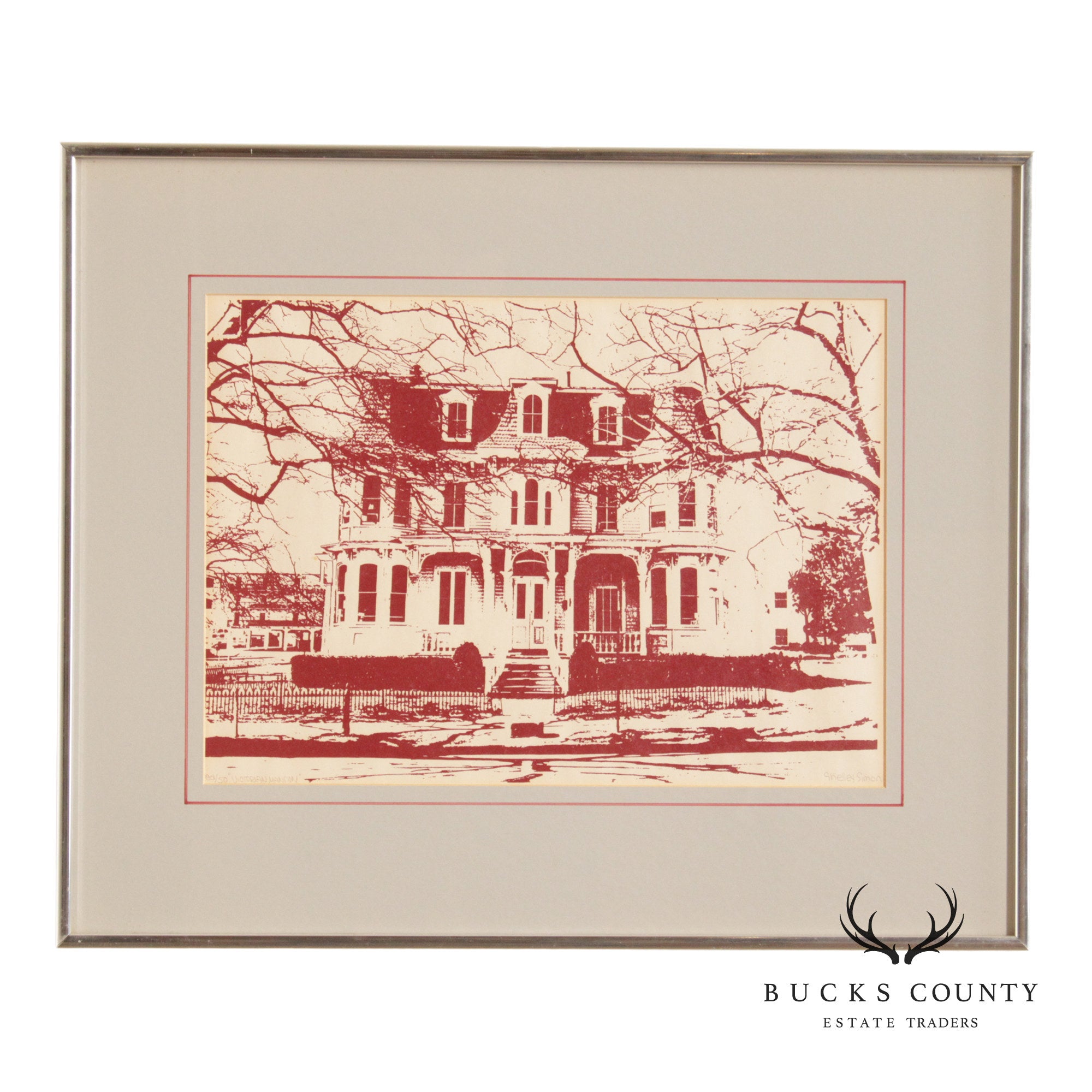 Shelley Simon Framed Linocut, Historic Cape May Douglas Gregory House