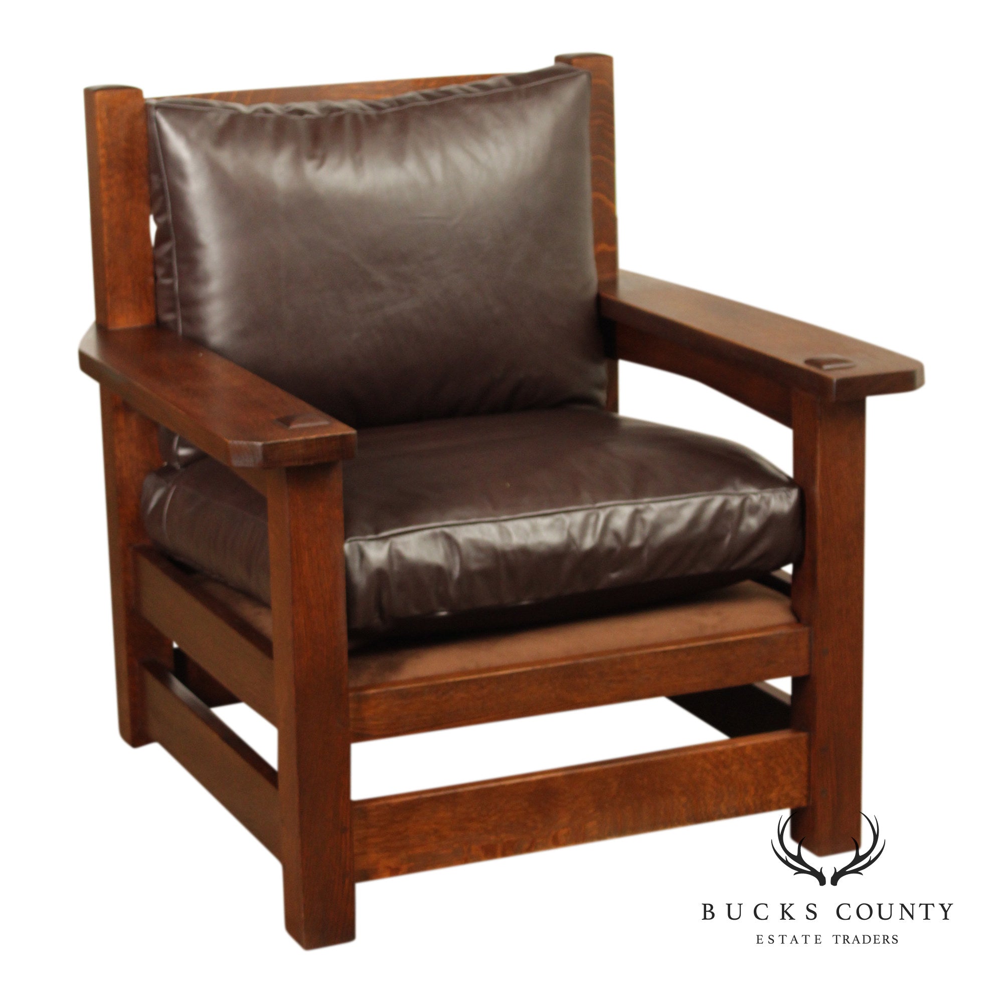 Stickley Mission Collection Oak And Brown Leather Eastwood Chair
