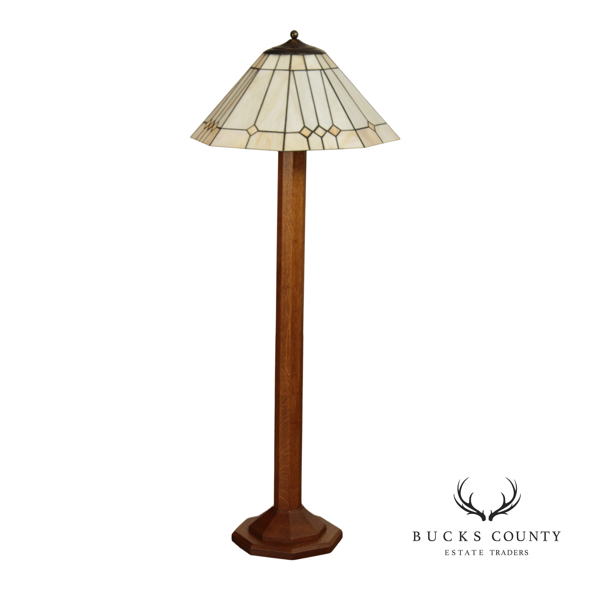 Stickley Mission Collection Oak and Leaded Glass Floor Lamp