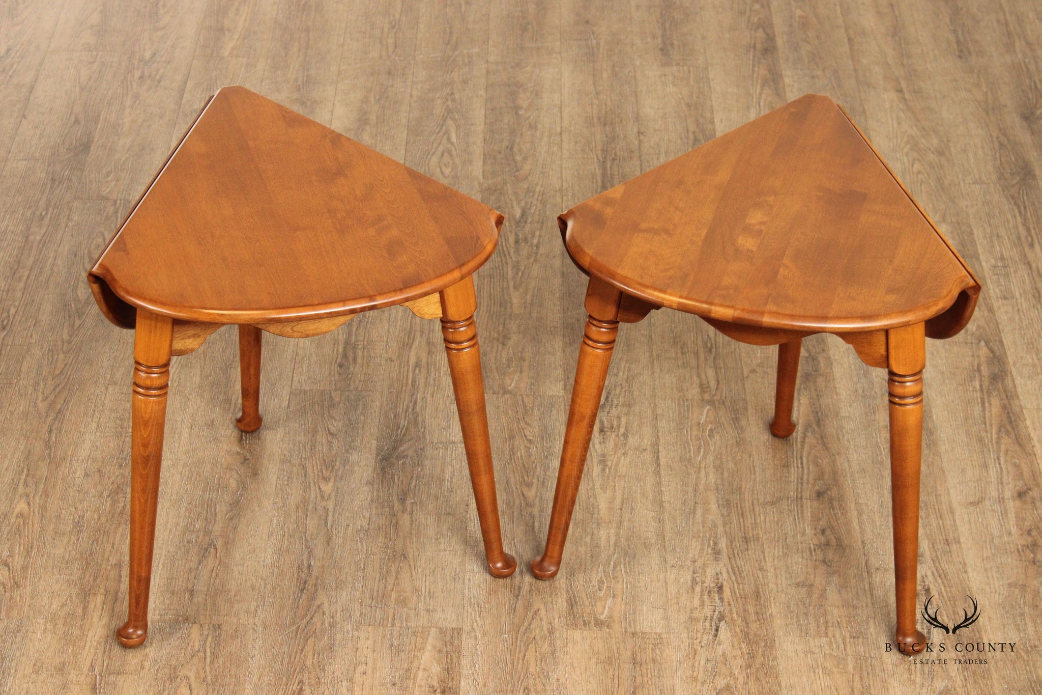 Ethan Allen American Traditional Maple Pair Drop Leaf Corner Tables