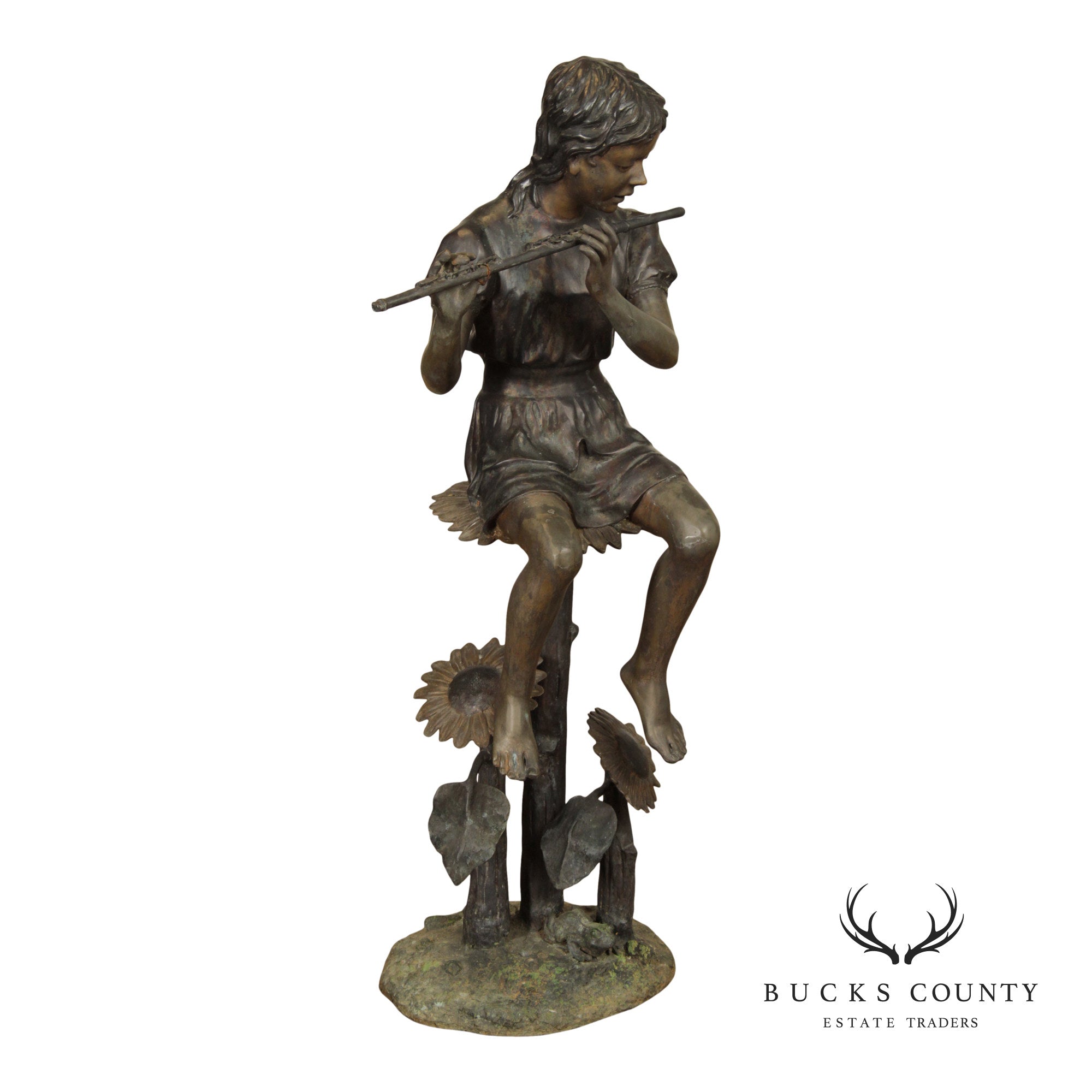 Large Bronze Garden Statue, 'Flute Player'
