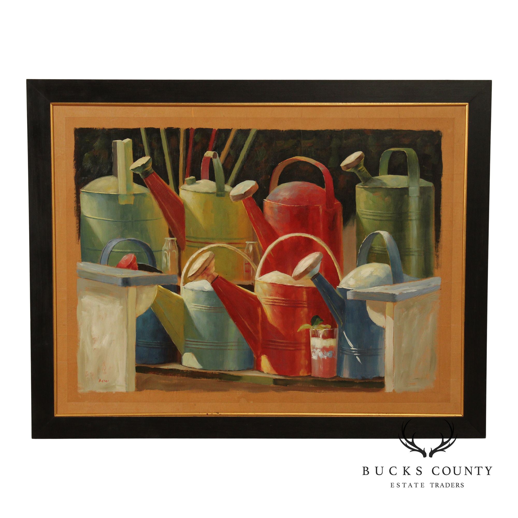 Eleanor Beatrice Acker Oil Painting, Watering Cans
