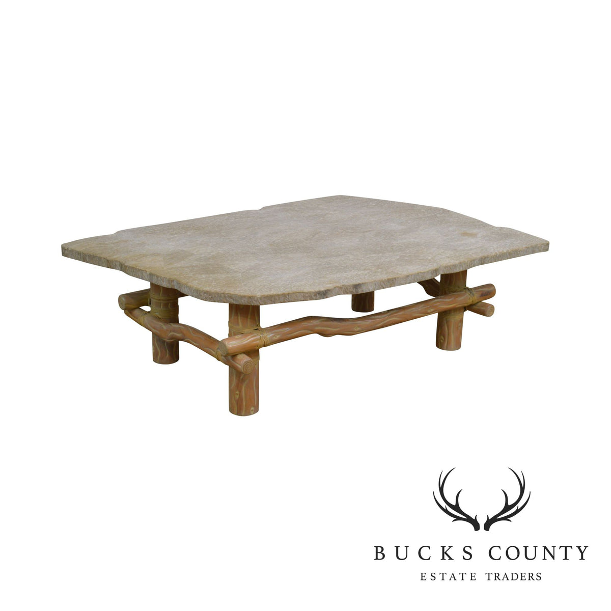 Unusual Faux Branch Large Stone Top Coffee Table