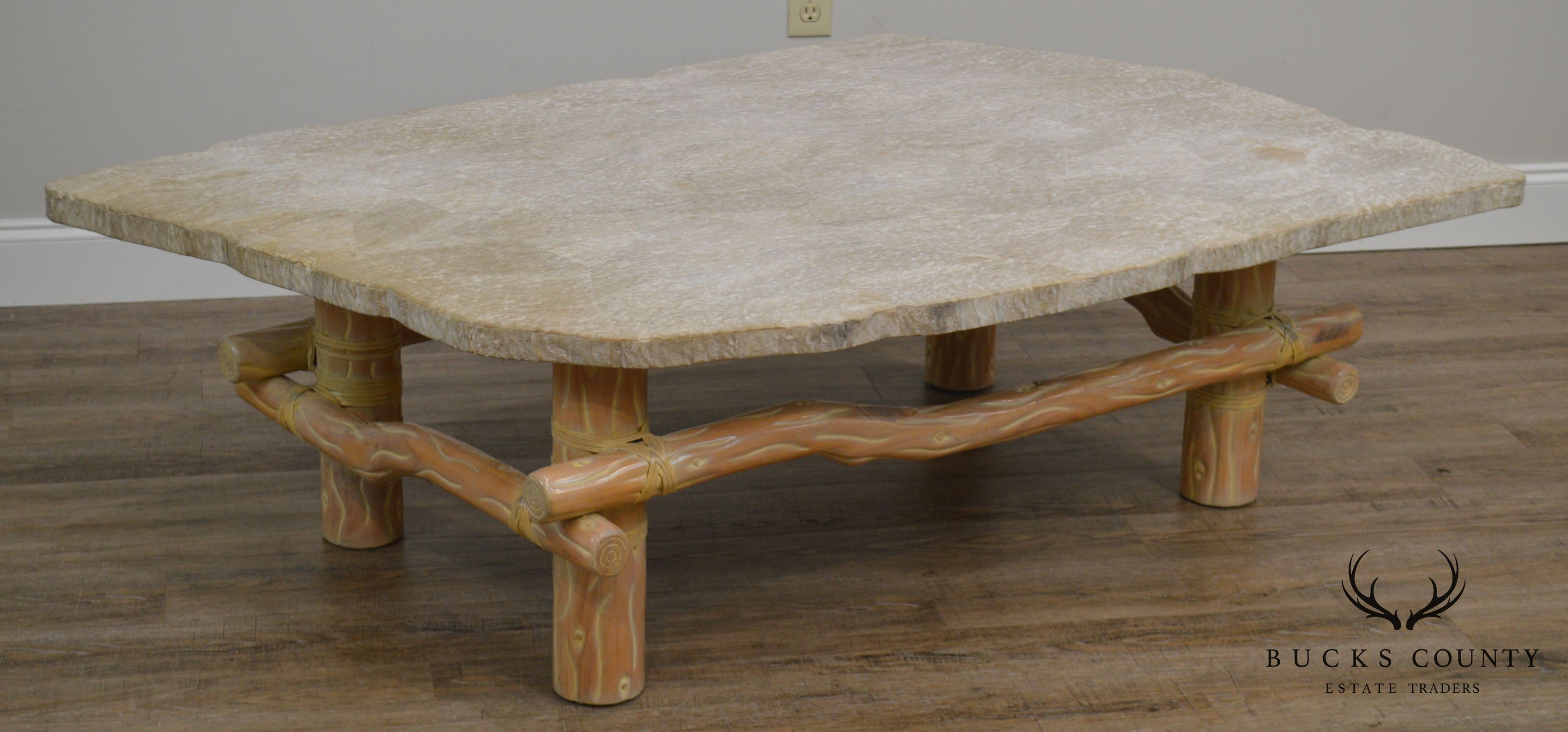 Unusual Faux Branch Large Stone Top Coffee Table
