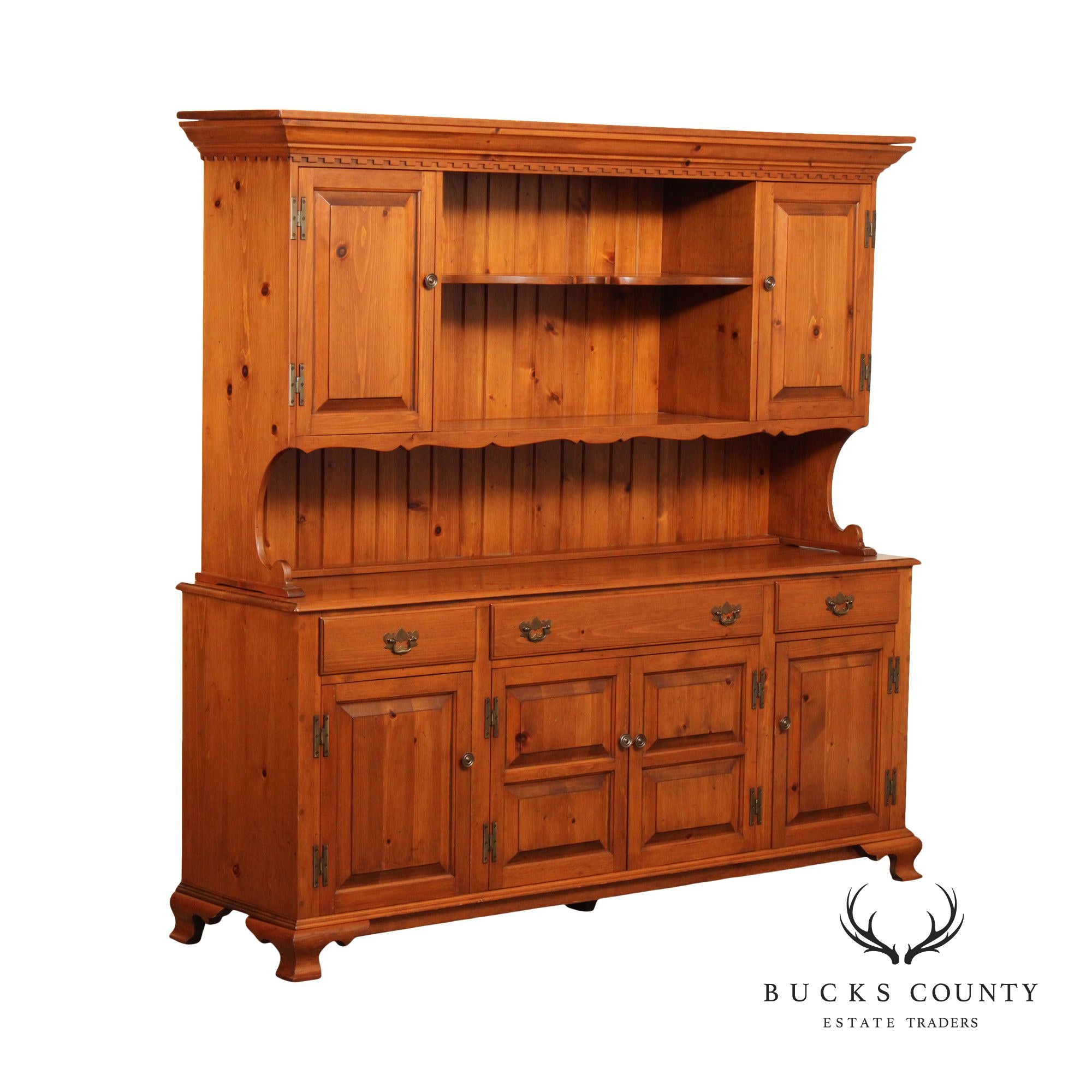 Farmhouse Chippendale Style Vintage Pine Stepback Hutch