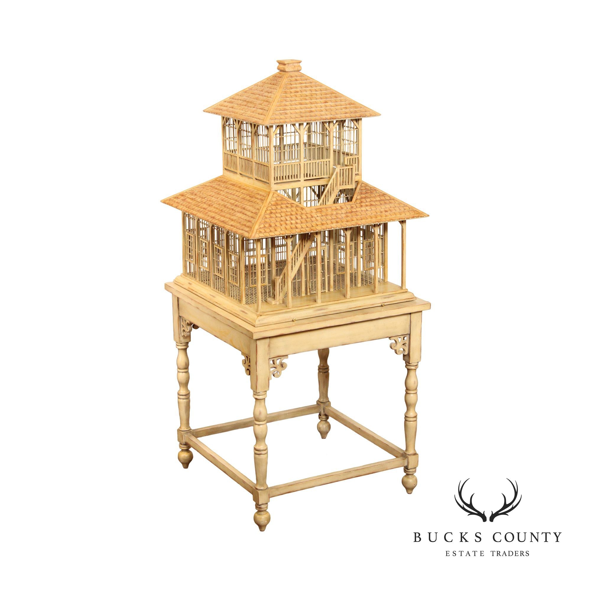 Victorian Style Two-Piece Wooden Bird House on Stand